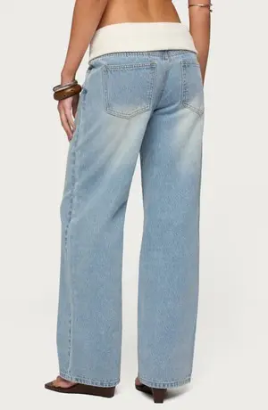 EDIKTED Knit Foldover Low Rise Baggy Jeans