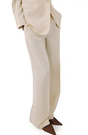 Mango Pleated Mid Rise Wide Leg Trousers - Ecru