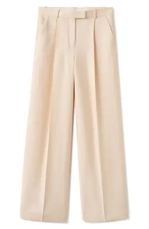 Mango Pleated Mid Rise Wide Leg Trousers - Ecru