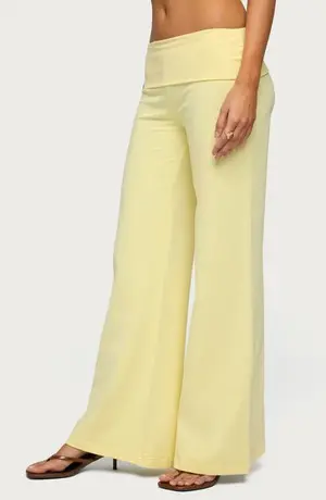 EDIKTED Wide Leg Foldover Pants - Yellow