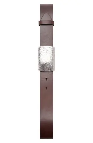 Mango Engraved Buckle Leather Belt