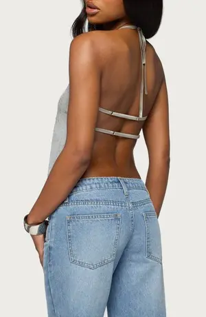 EDIKTED Sequin Open Back Halter Top