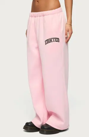 EDIKTED Camo Logo Wide Leg Sweatpants - Light-pink
