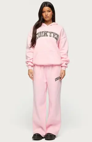 EDIKTED Camo Logo Wide Leg Sweatpants - Light-pink