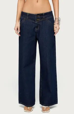 EDIKTED Meredith Low Rise Wide Leg Jeans - Blue