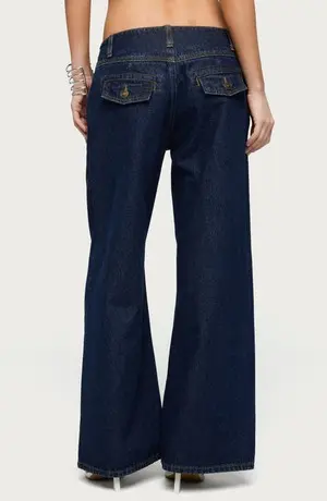 EDIKTED Meredith Low Rise Wide Leg Jeans - Blue