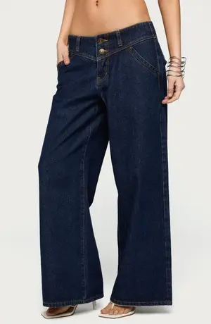 EDIKTED Meredith Low Rise Wide Leg Jeans - Blue