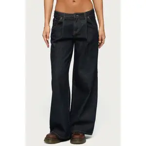 EDIKTED Pleated Low Rise Wide Leg Jeans