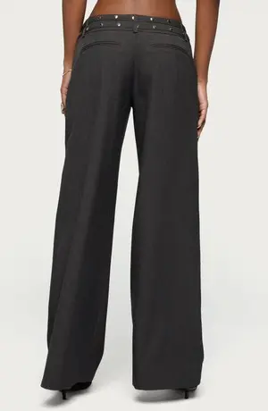 EDIKTED Low Rise Wide Leg Pants With Studded Belts