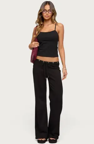 EDIKTED Grommet Drawstring Low Rise Straight Leg Pants