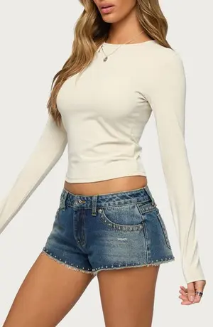 EDIKTED Long Sleeve Crop Top - Cream
