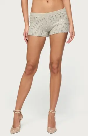 EDIKTED Rhinestone Cotton Knit Shorts