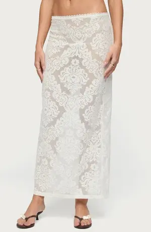 EDIKTED Low Rise Sheer Lace Maxi Skirt - Cream