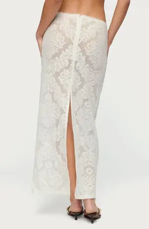 EDIKTED Low Rise Sheer Lace Maxi Skirt