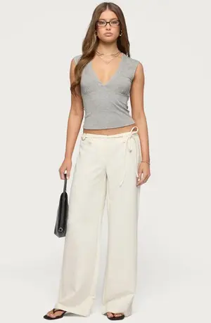 EDIKTED Raphael Tie Waist Wide Leg Pants - White
