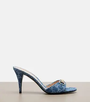 Gucci Horsebit Gg Denim Mules