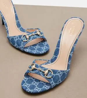 Gucci Horsebit Gg Denim Mules