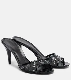 Gucci Embellished Leather-trimmed Mules - Black