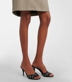 Gucci Embellished Leather-trimmed Mules - Black
