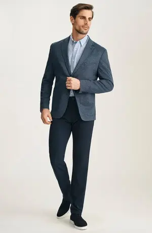 34 Heritage Matteo Slim Fit Mélange Cotton & Linen Piqué Sport Coat - Navy