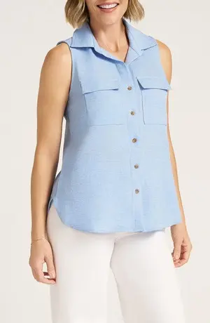 Matty M. Euclid Sleeveless Button-up Shirt - Chambray