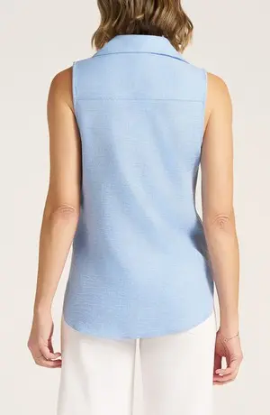 Matty M. Euclid Sleeveless Button-up Shirt - Chambray
