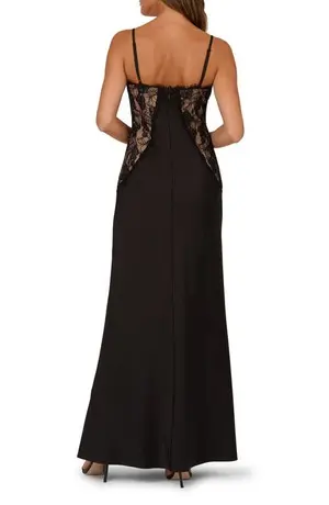 Adrianna Papell Lace Trim Satin Gown