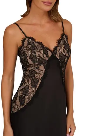 Adrianna Papell Lace Trim Satin Gown