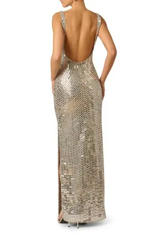 Adrianna Papell Beaded Open Back Gown