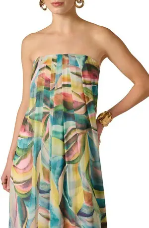 Adrianna Papell Print Strapless Chiffon Gown