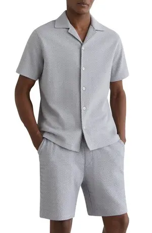 REISS Felipe Textured Knit Cotton Blend Camp Shirt
