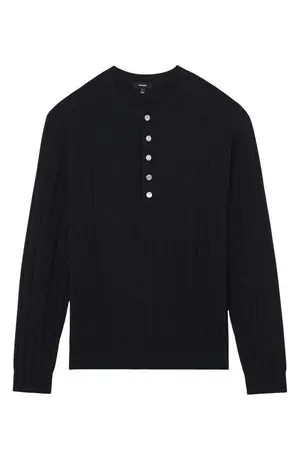 REISS Andres Ribbed Henley Sweater - Navy