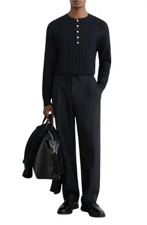 REISS Andres Ribbed Henley Sweater - Navy