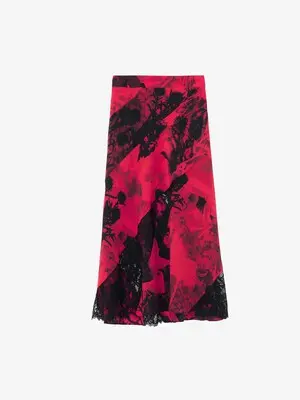 Alexander McQueen Floral Slashed Midi Skirt