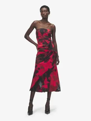 Alexander McQueen Floral Slashed Midi Skirt