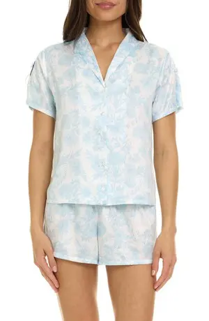 Flora Nikrooz Odessa Floral Satin Pajamas - Light Blue