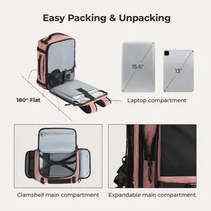 BAGSMART Mesh Expandable Travel Backpack 28l-38l Extended - Rose