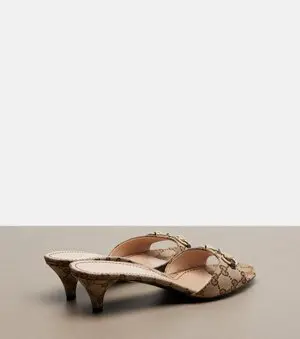 Gucci Horsebit Gg Canvas Mules