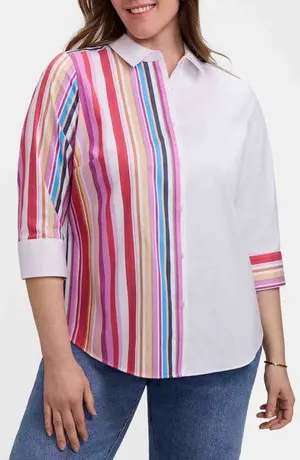 Foxcroft Charlie Mixed Stripe Button-up Shirt - Pink/white Multi