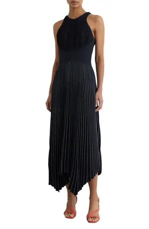 REISS Rachel Pleated Sleeveless Midi Dress - Navy