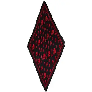 Alexander McQueen Classic Skull Print Pleated Silk Square Scarf - Black/red