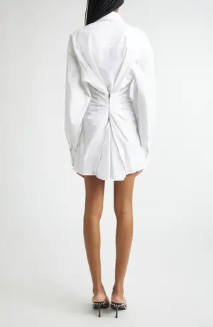 Alexander Wang Zip Cinch Long Sleeve Stretch Cotton Mini Shirtdress - White