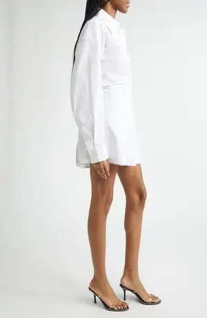 Alexander Wang Zip Cinch Long Sleeve Stretch Cotton Mini Shirtdress - White