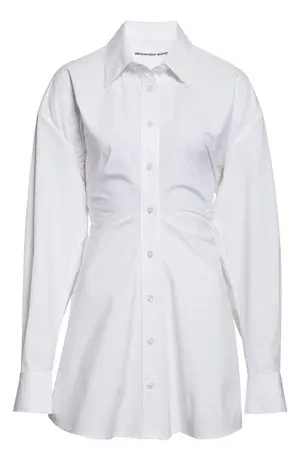 Alexander Wang Zip Cinch Long Sleeve Stretch Cotton Mini Shirtdress - White