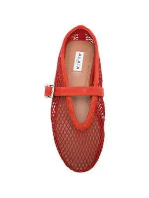 Alaïa Red Leather Ballet Flats With Buckle Strap - Orange