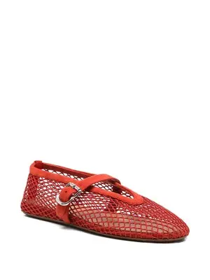 Alaïa Red Leather Ballet Flats With Buckle Strap - Orange