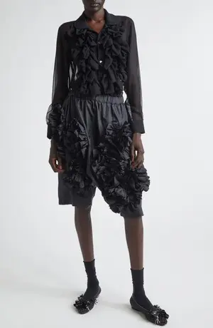 Comme Des Garçons Ruffle Sheer Crepe Button-up Shirt - Black