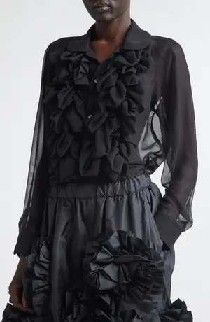 Comme Des Garçons Ruffle Sheer Crepe Button-up Shirt - Black