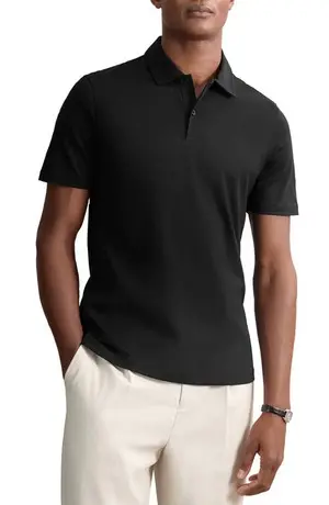 REISS Earl Solid Cotton Polo - Black