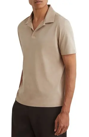 REISS Earl Solid Cotton Polo - Sand